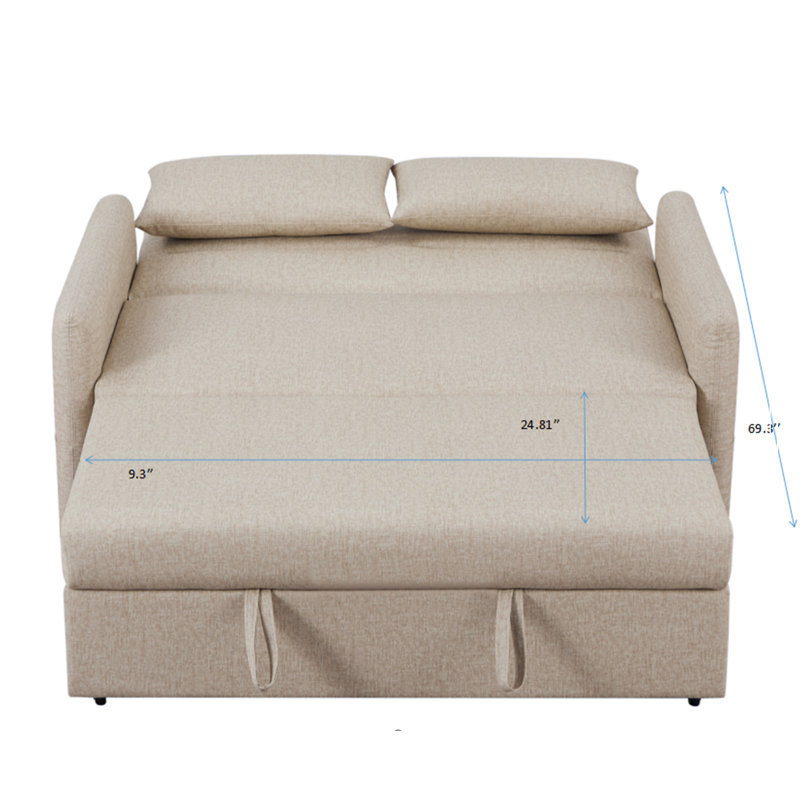 Latitude Run® Fabric Leather Khaki 2 Seat Sofa Modern simplicity: Versatile Sleeper sofa bed ...